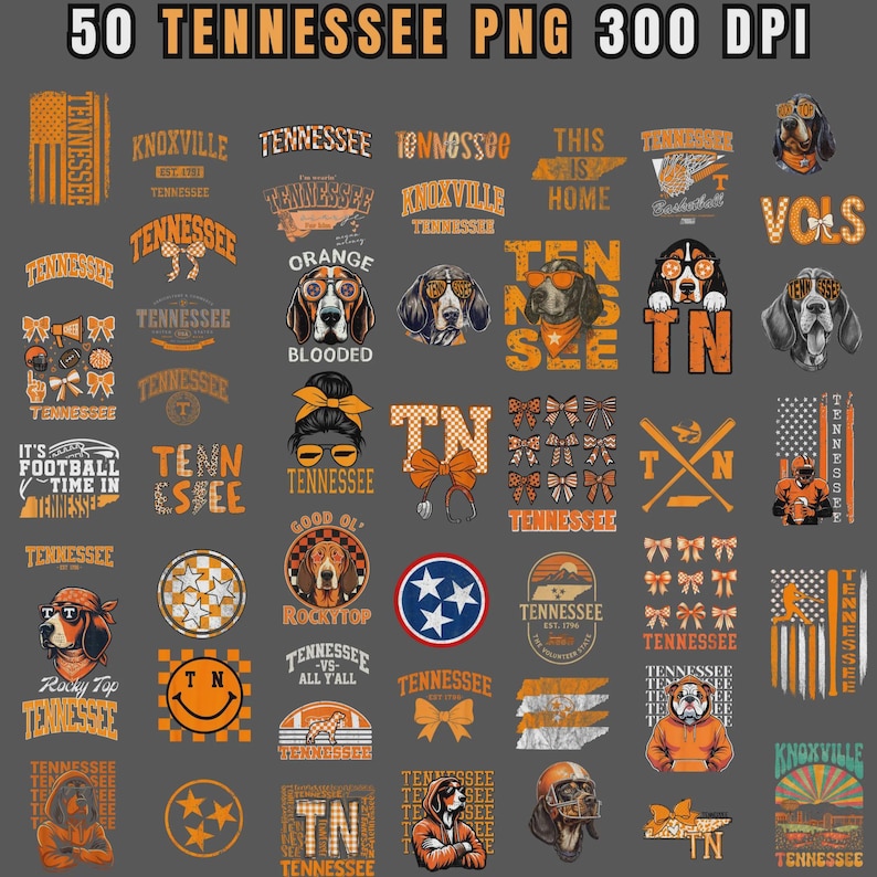 50 Tennessee PNG Bundle, School Mascot, Tennessee Designs, Football ...