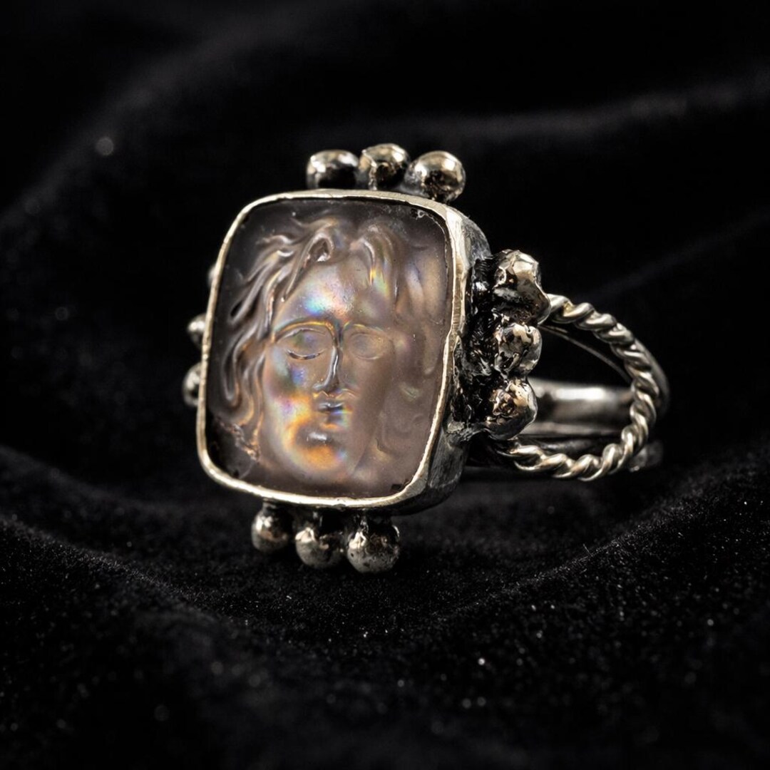 Ancient Helios Intaglio Ring, Roman Sun God Amulet, Antique Style Glass ...