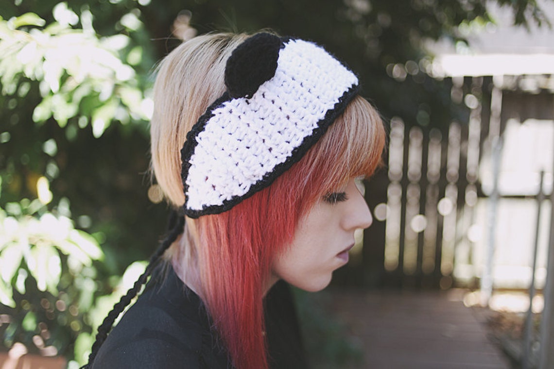 Panda - Handmade Crochet Bear Ear Headband Ear Warmer Panda Bear Panda ...