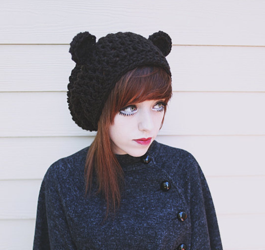 Kuma - Handmade Crochet Bear Ear Beanie Bear Beanie Slouchy Beanie Bear ...