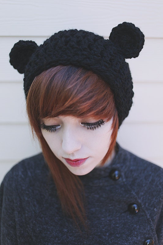 Kuma - Handmade Crochet Bear Ear Beanie Bear Beanie Slouchy Beanie Bear ...