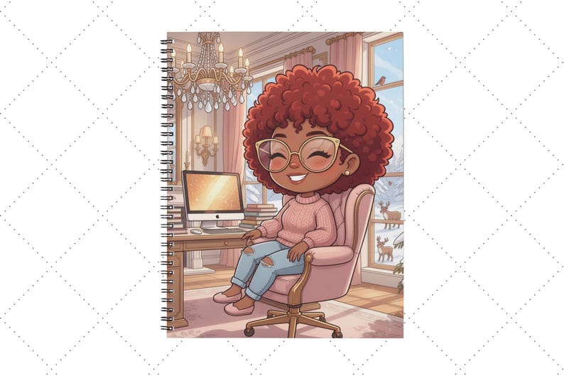 Blush Winter Chibi Art Print | Cozy Office Illustration (PDF, PNG, JPG ...