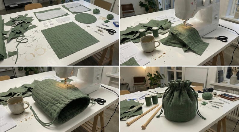 Quilted Bucket Bag Sewing Pattern, Beginner Friendly Drawstring Pouch ...