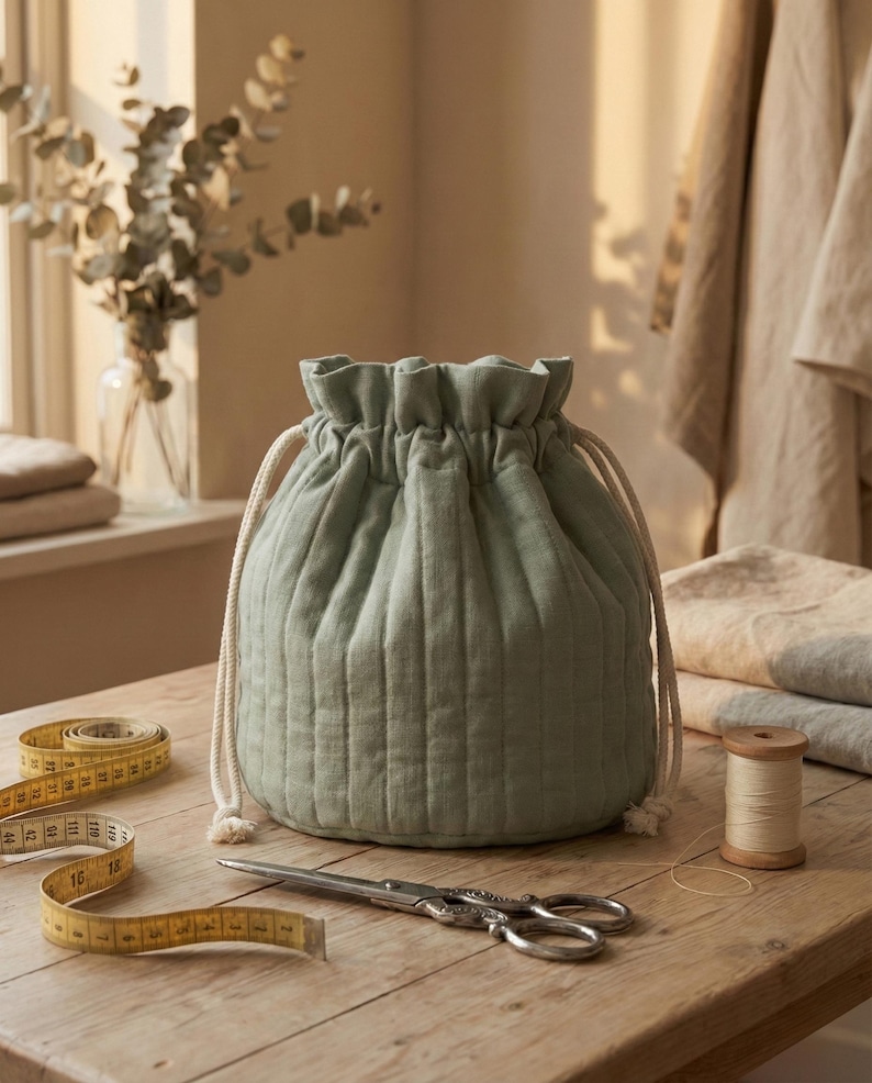 Quilted Bucket Bag Sewing Pattern, Beginner Friendly Drawstring Pouch ...