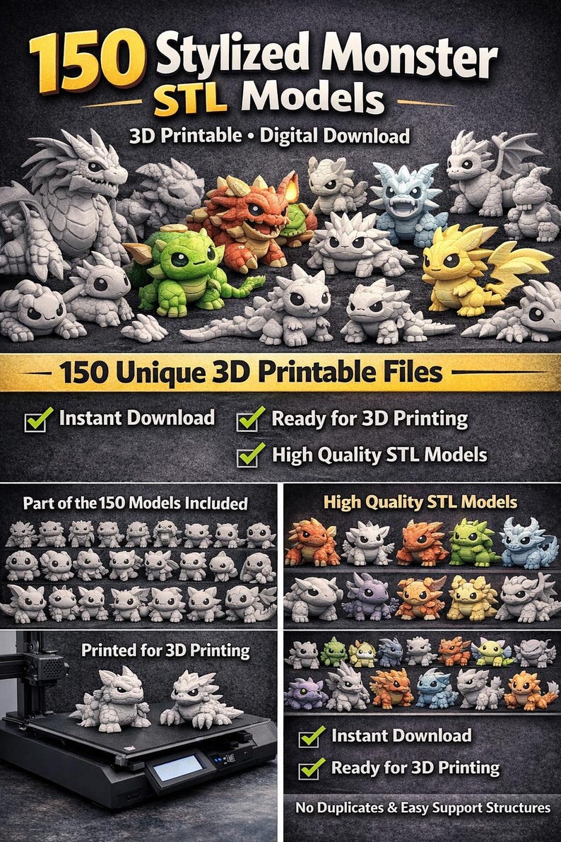 Monster Figures STL Files Bundle, 3D Printable Models (digital Download ...