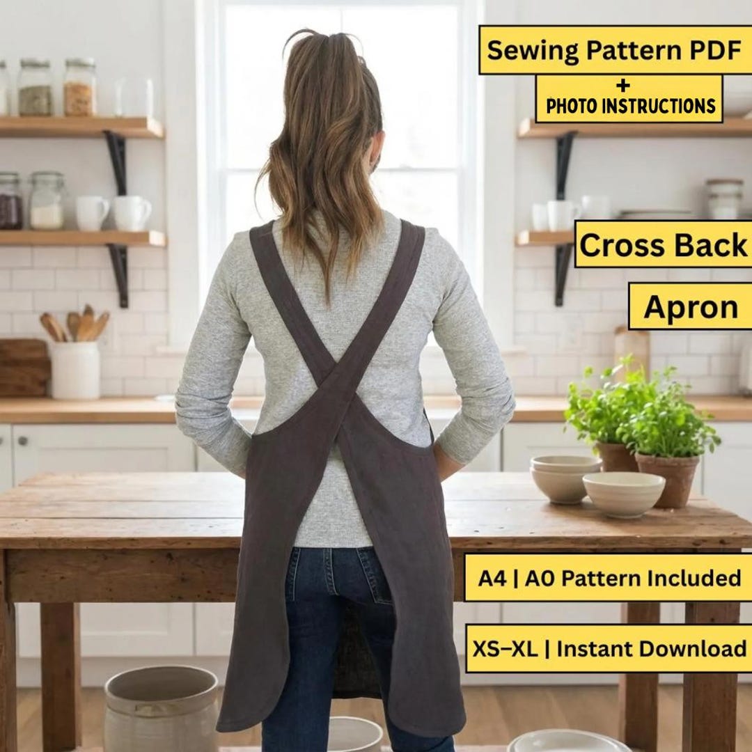 Cross Back Apron Sewing Pattern PDF | Easy Beginner Pinafore Apron With ...