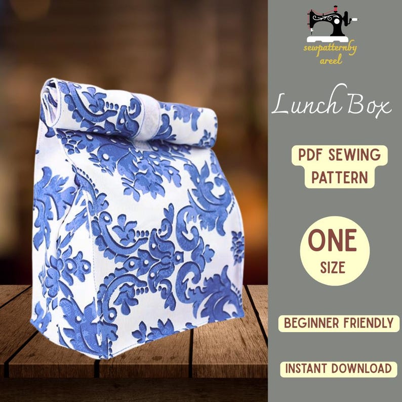 Reusable Lunch Bag Sewing Pattern PDF | Easy Fabric Lunch Tote ...