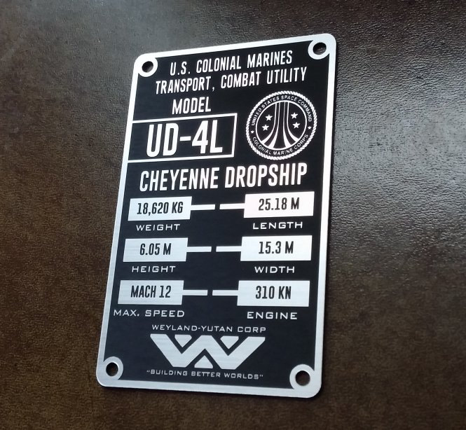 Custom ALIENS UD-4L Cheyenne Dropship Specifications Data Plate PROP - Etsy