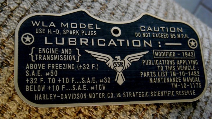 Custom WLA Army Captain America WWII Motorcycle Tank Data Plate Prop ...