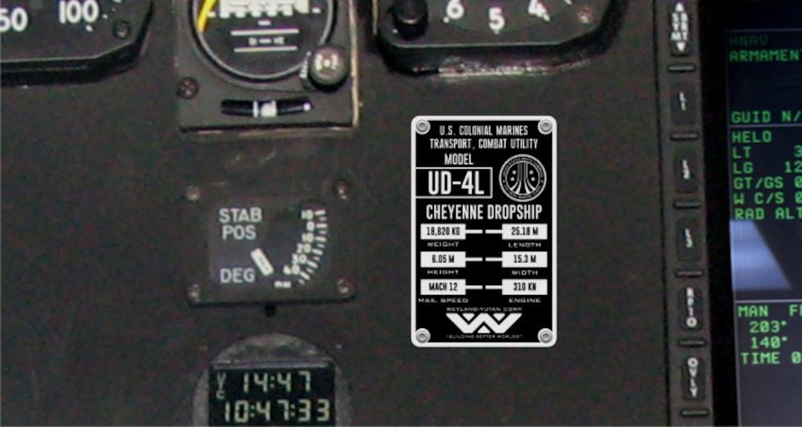 Custom ALIENS UD-4L Cheyenne Dropship Specifications Data Plate PROP - Etsy