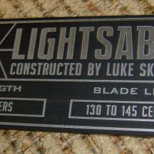 Custom LIGHTSABER Specifications Data Plate STAR WARS Luke Skywalker - Etsy