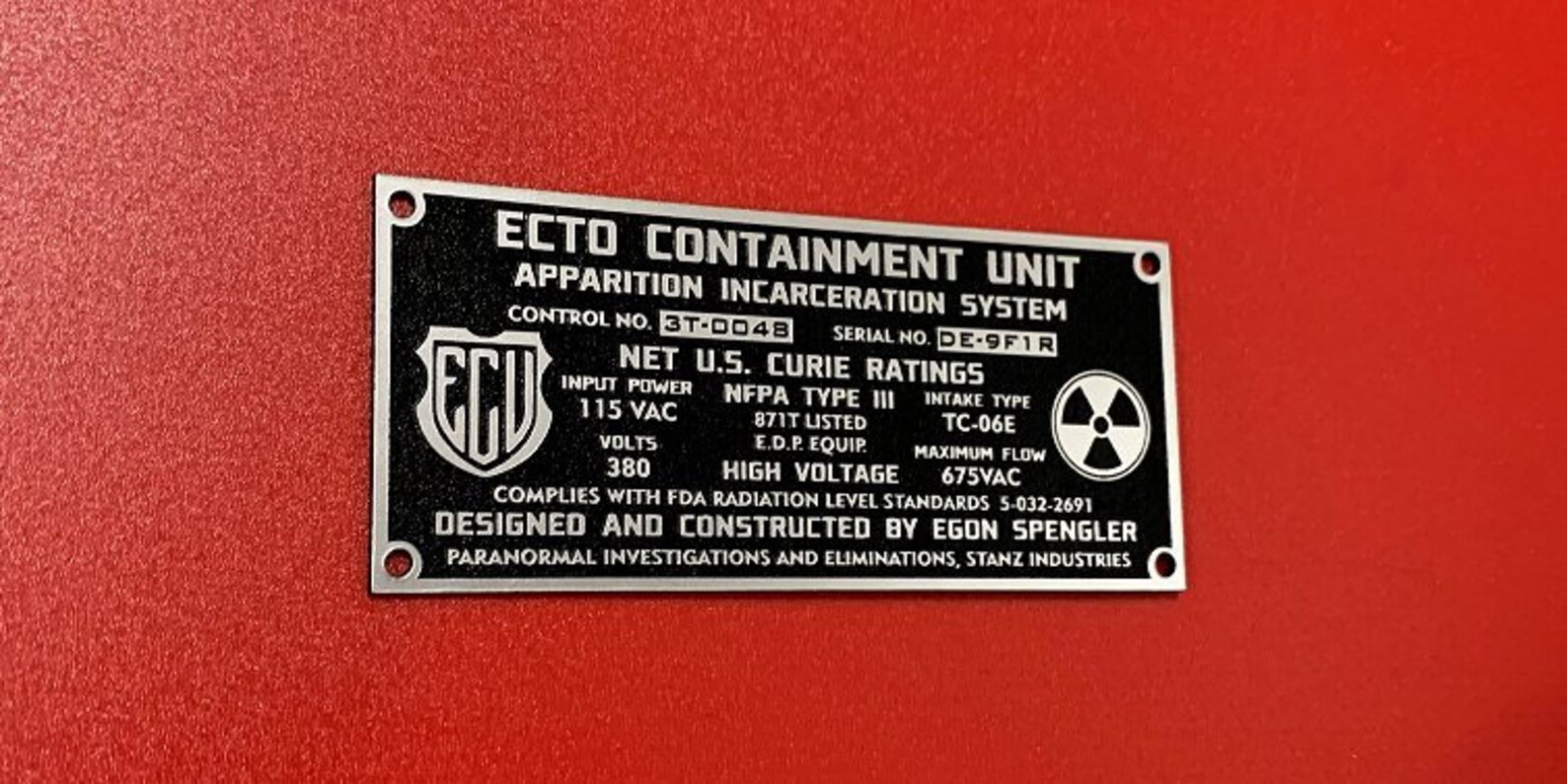 Custom ECTO CONTAINMENT UNIT Specifications Data Plate Serial - Etsy