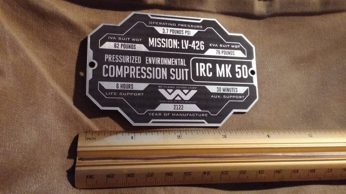 Custom ALIEN MK50 COMPRESSION Suit Specifications Data Plate Prop ...
