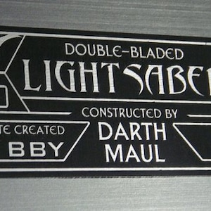 Custom DARTH MAUL LIGHTSABER Specifications Data Plate Star Wars Jedi ...