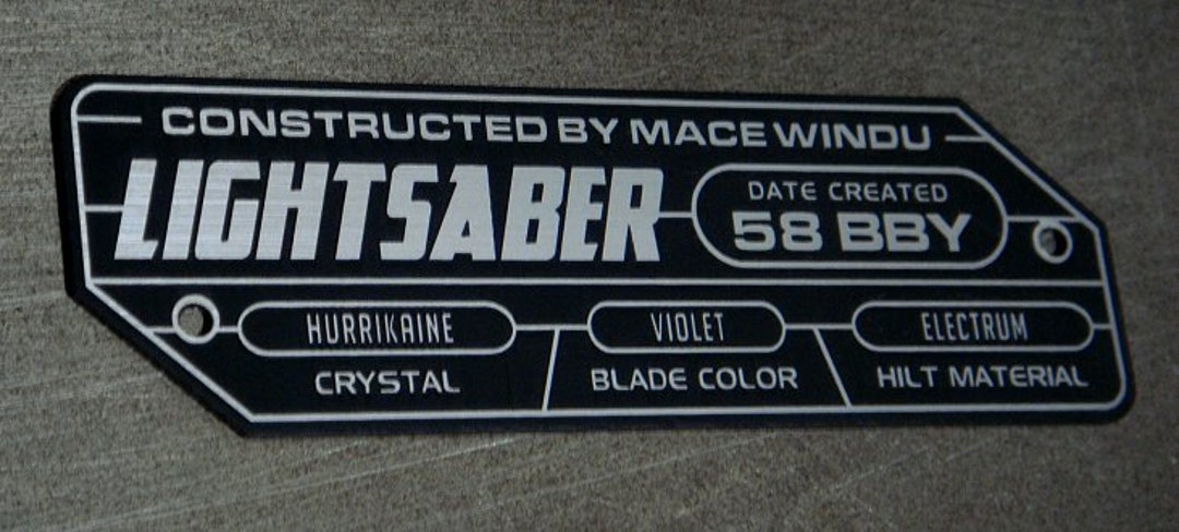 Custom Mace Windu LIGHTSABER Specifications Data Plate STAR WARS Jedi ...