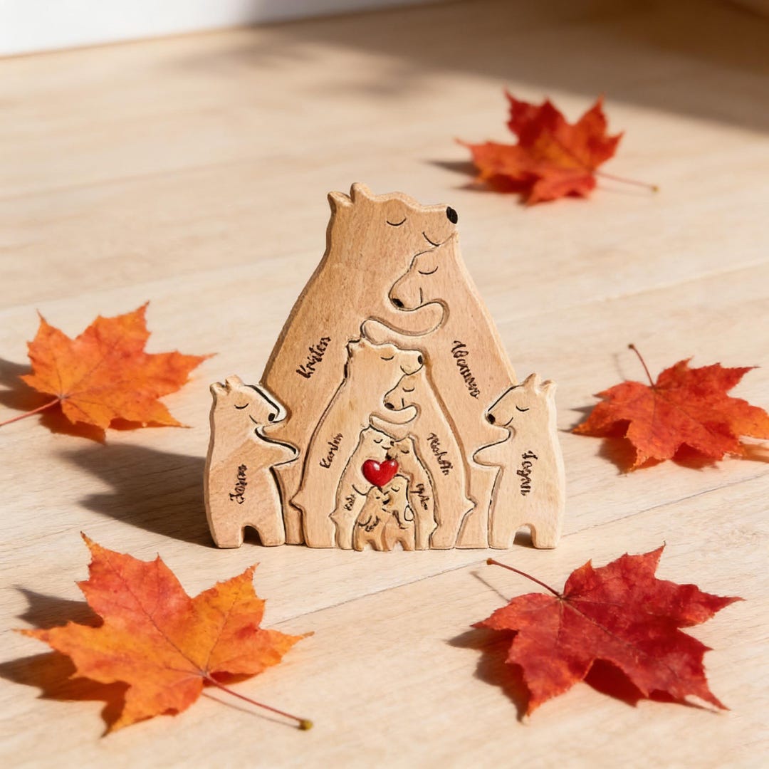 Wooden Bear Family Puzzle Decor, Cute Bear Family Ornament, New Mom ...