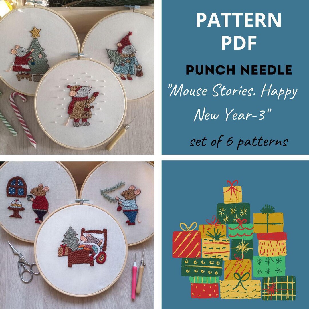 Mouse Stories. New Year Embroidery Pattern Set Christmas Mouse ...