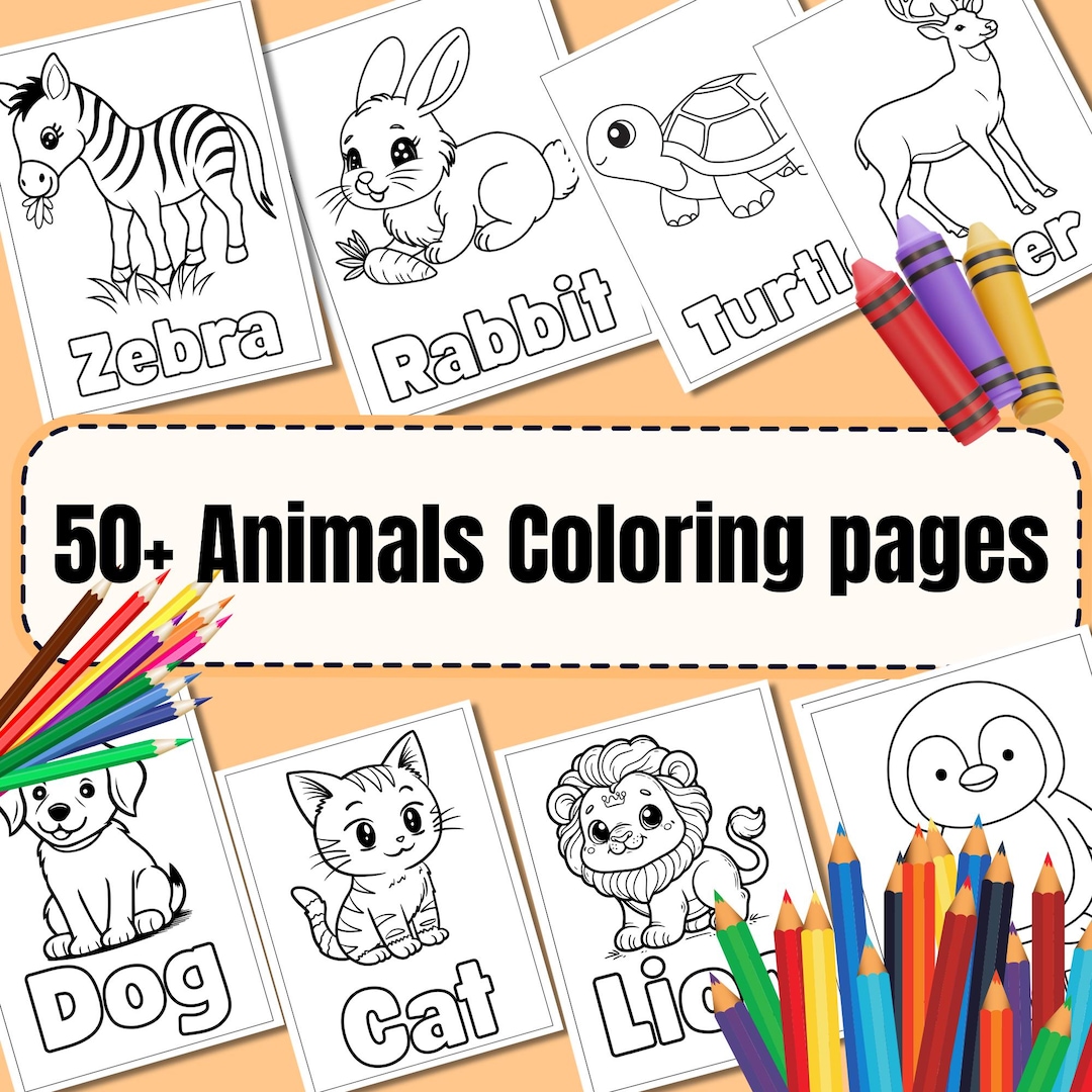 Kids Animal Coloring Book, 50 Printable Pages (digital Download - Etsy