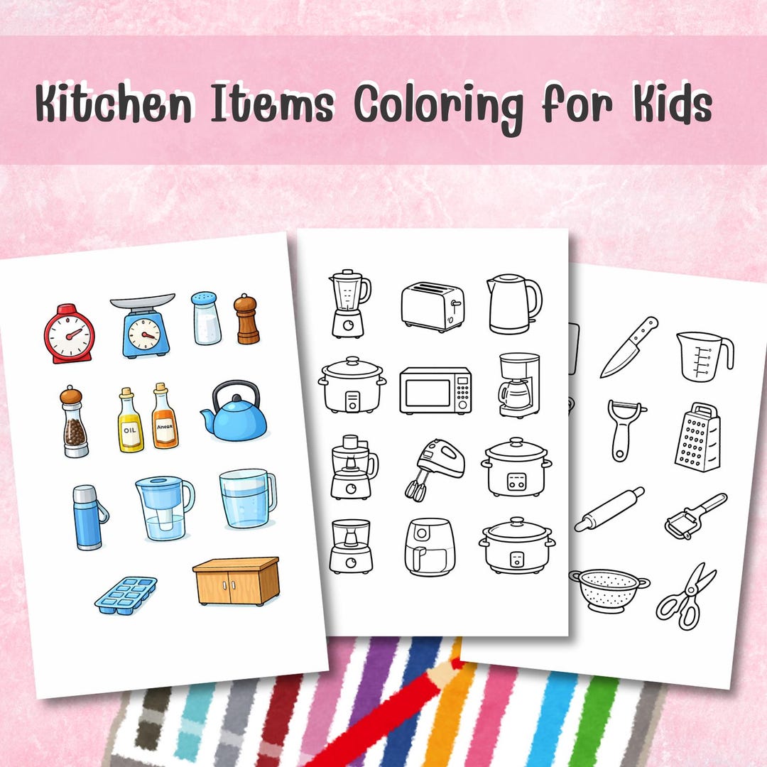 Kitchen Utensils Coloring Pages for Kids | Printable Line Art (PDF) - Etsy