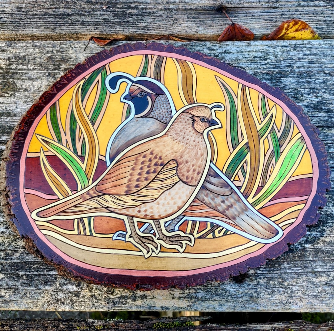 Two Quail -- Wood Burning -- Hand Burnt Pyrography Wall Art on Live ...