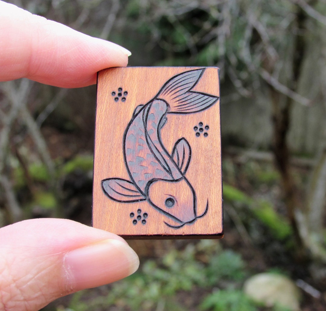 Koi Fish on Tiny Cherry Wood Tile Pyrography Woodburning - Etsy