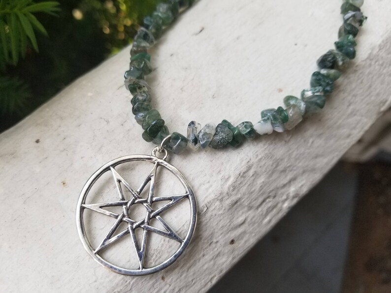 Moss Agate Seven Pointed Faery Star Septagram Necklace - Etsy
