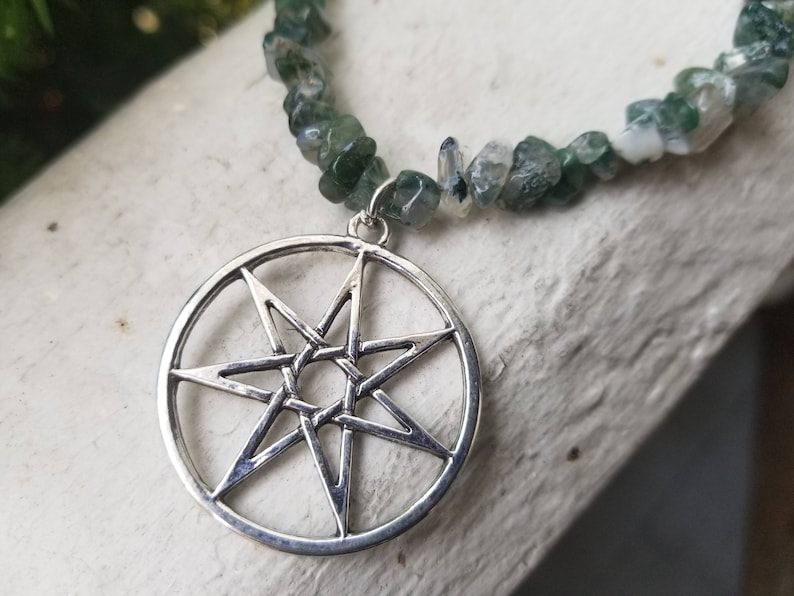 Moss Agate Seven Pointed Faery Star Septagram Necklace - Etsy