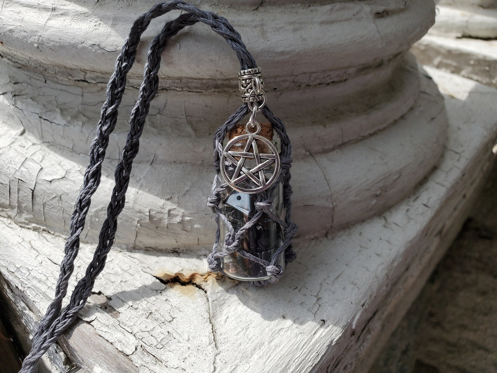 Gray Witch Interchangeable Vial Necklace with Pentacle charm | Etsy