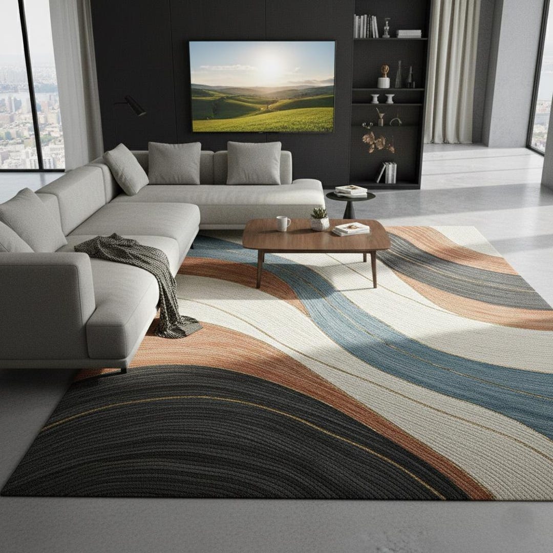Auraline™ Flow Rug – Sculpted Wave Abstract Carpet for Contemporary ...
