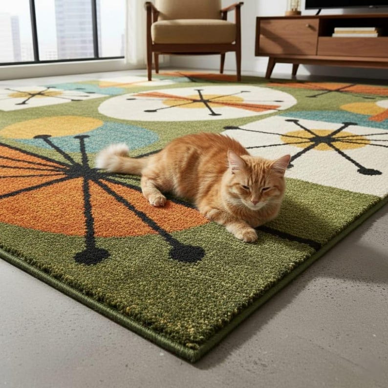 Handmade Mid Century Modern Wool Area Rug, Atomic Geometric Carpet - Etsy