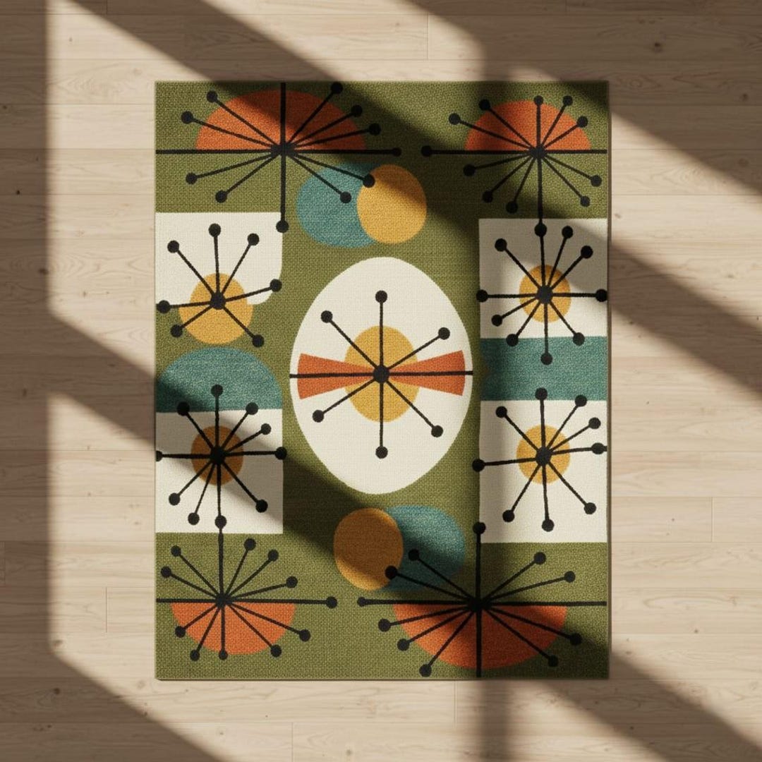 Handmade Mid Century Modern Wool Area Rug, Atomic Geometric Carpet - Etsy