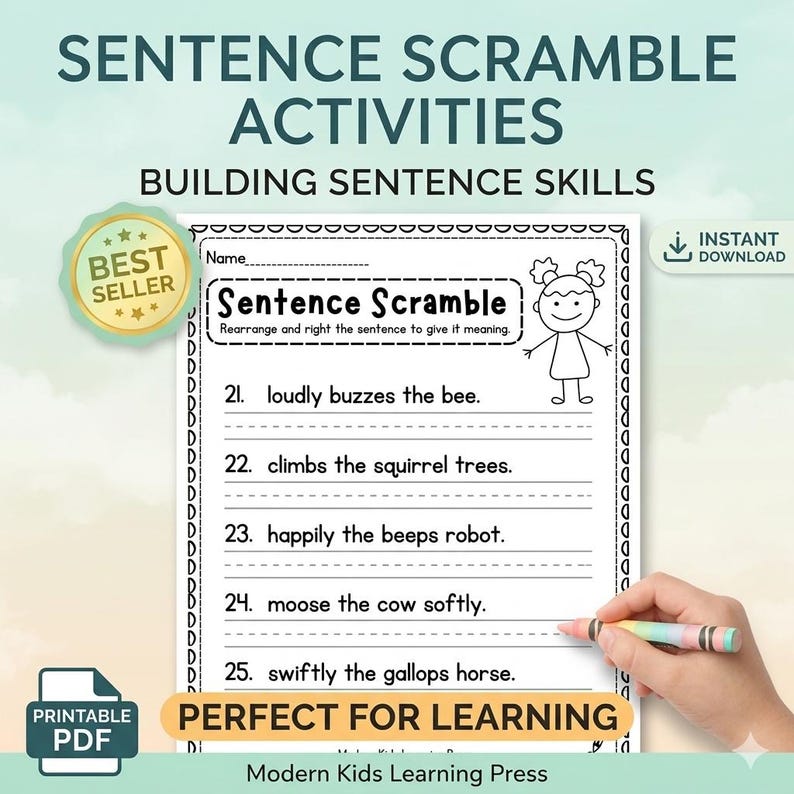 Sentence Building Pack | Kindergarten Writing Skills | 100 Page Grammar ...