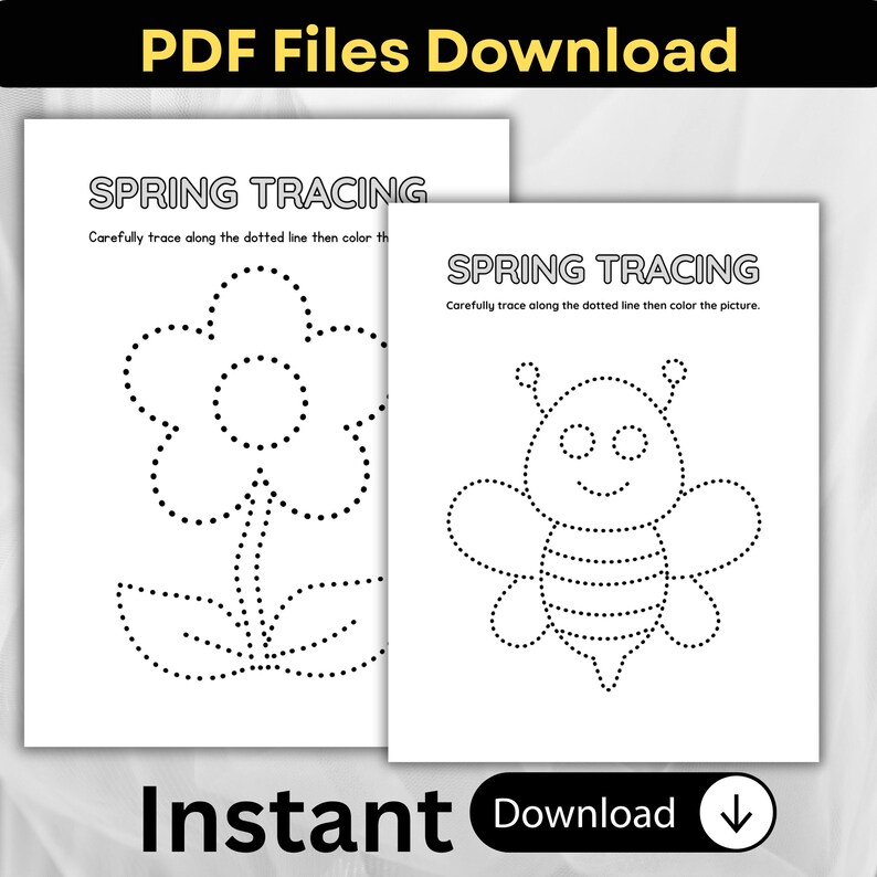 Spring Tracing Coloring Pages for Kids, Flower Bee Activities (digital ...