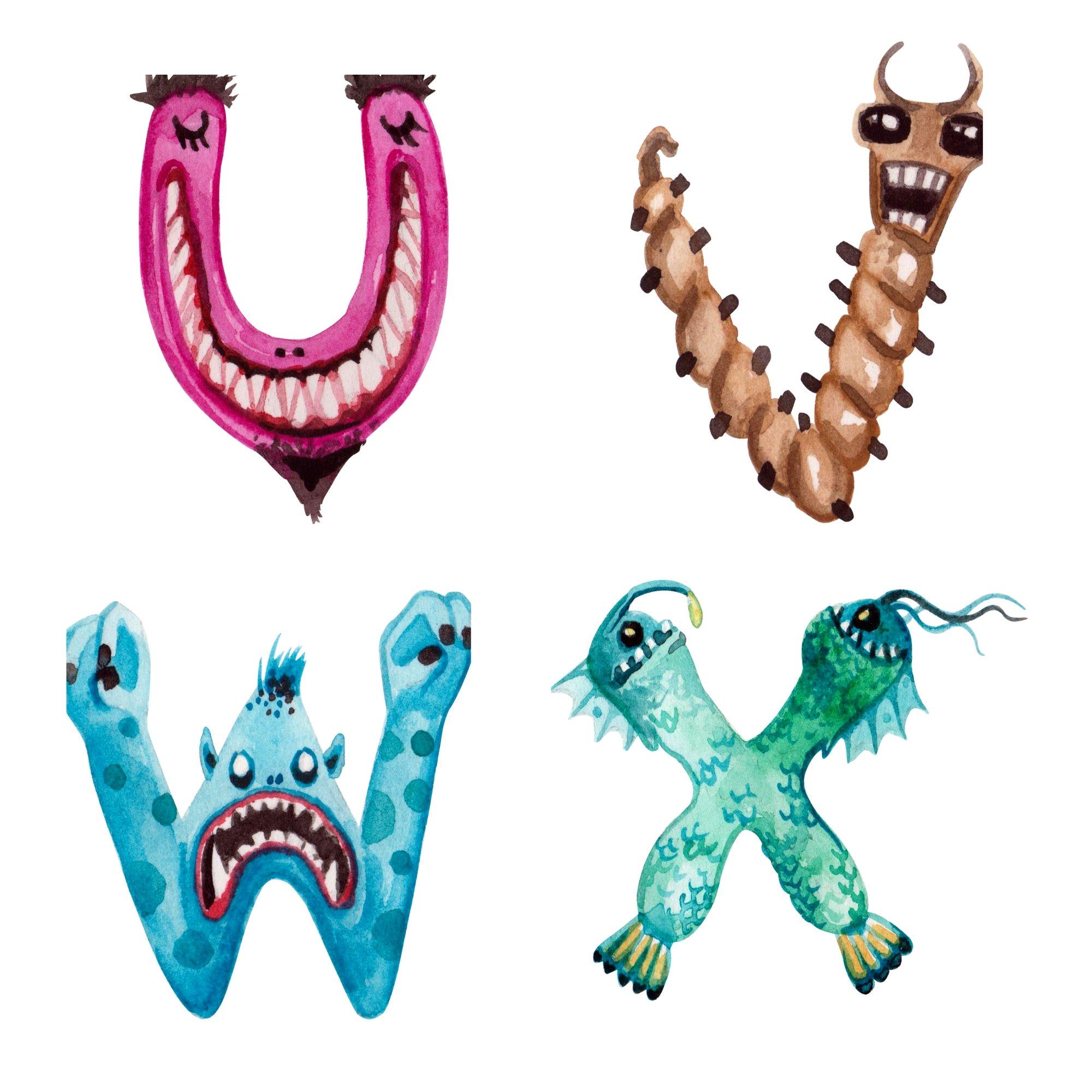 Monster Alphabet Clipart Set, 26 PNG Files, Cute Alphabet Letters for ...