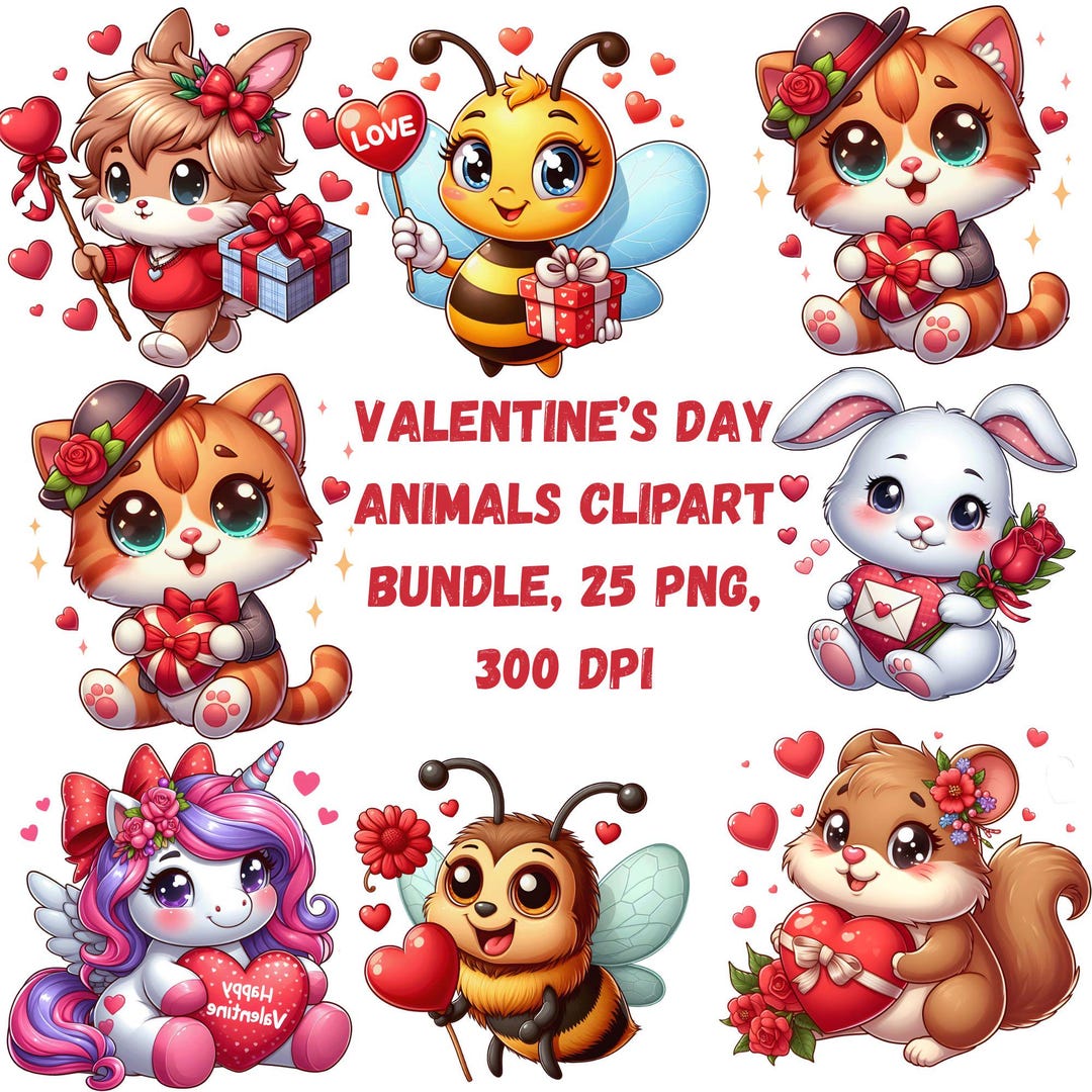 Valentine's Day Animal Clipart – PNG Bundle (digital Download) - Etsy