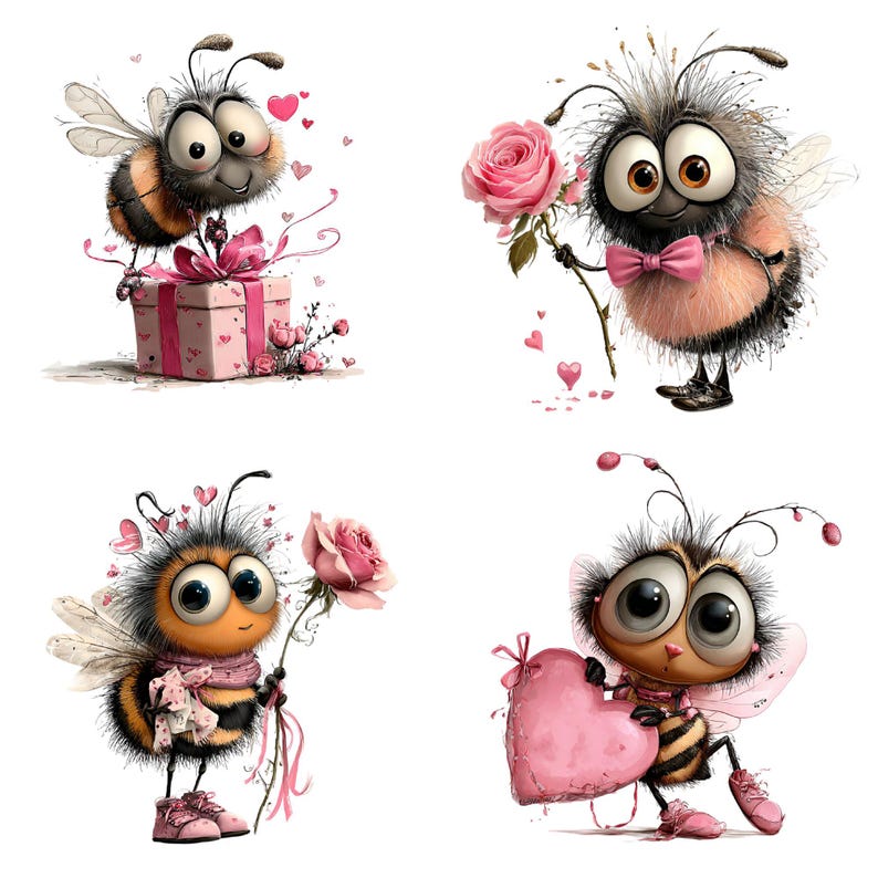 Valentine's Day Bee Clipart | Whimsical Love PNG Bundle (digital ...