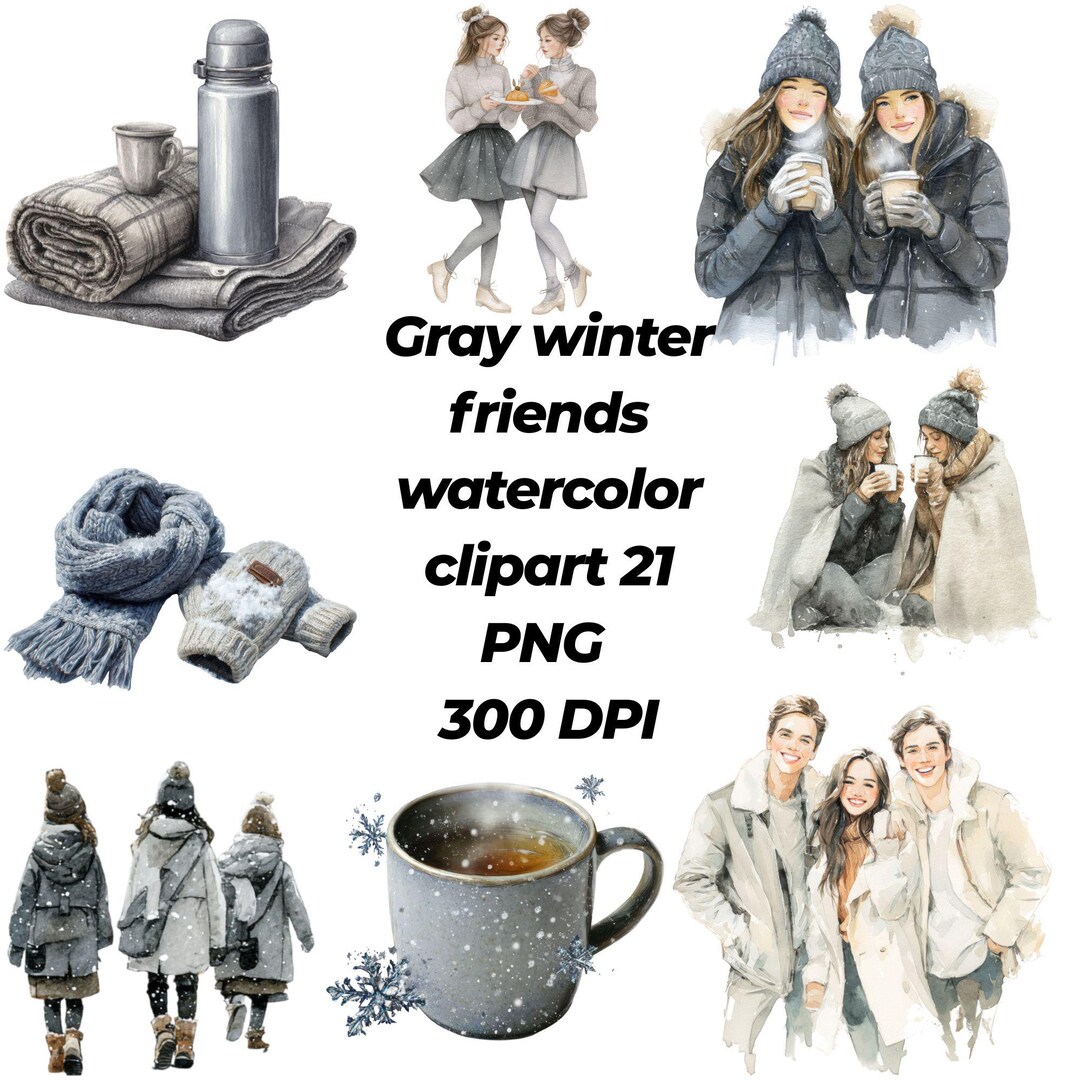 Winter Friends Clipart: Gray Watercolor Animals, Nursery Art (digital ...