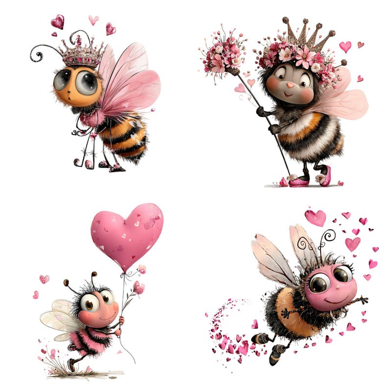 Valentine's Day Bee Clipart | Whimsical Love PNG Bundle (digital ...