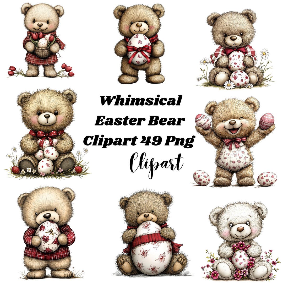 Whimsical Easter Bear Clipart 49 PNG 300 DPI - Etsy