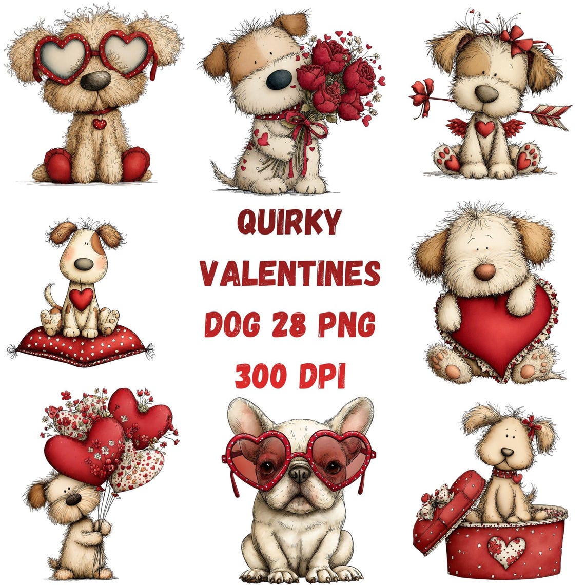 Valentine’s Day Dog Clipart Set | 28 PNG, 300 DPI, Transparent ...