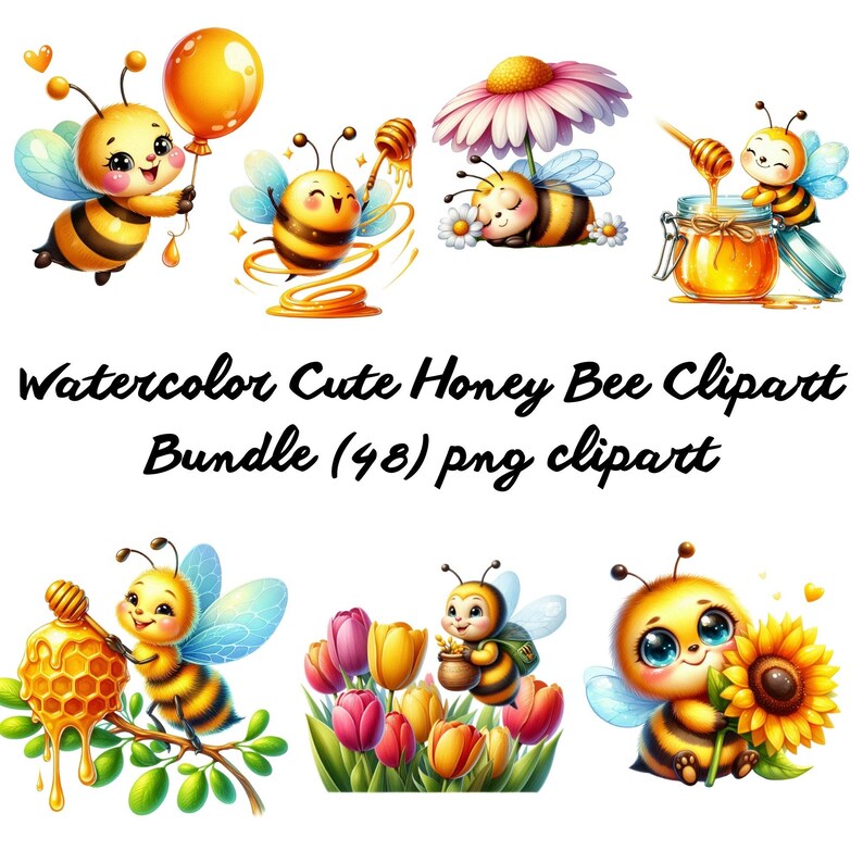 Watercolor Honey Bee Clipart – Bee Illustrations (48 PNG Digital ...
