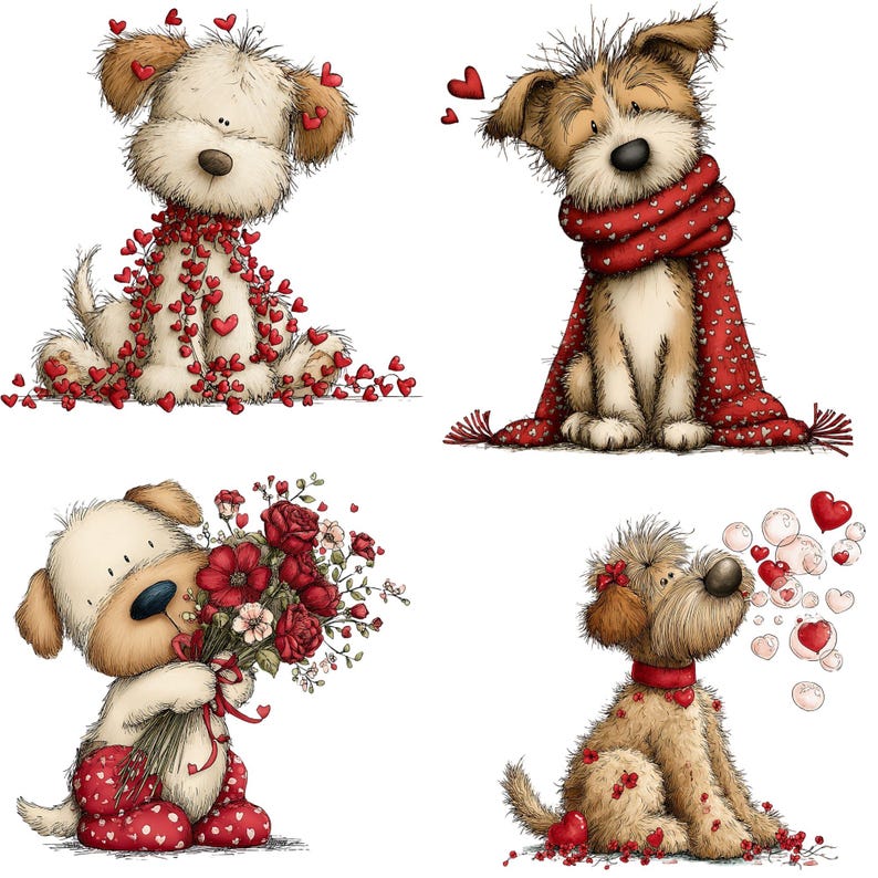 Valentine’s Day Dog Clipart Set | 28 PNG, 300 DPI, Transparent ...