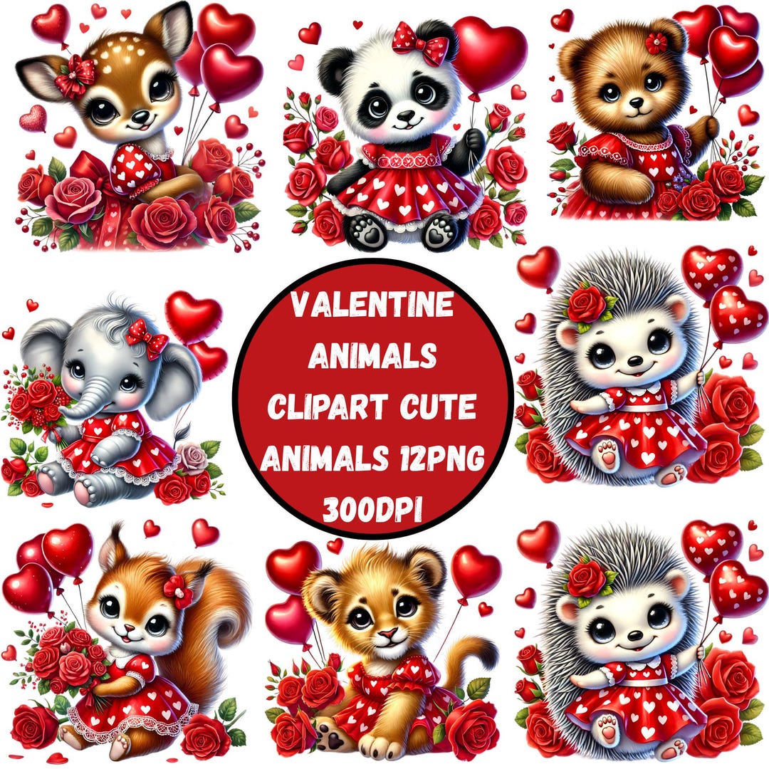 Valentine Animals Clipart – Romantic PNG Designs (digital Download) - Etsy