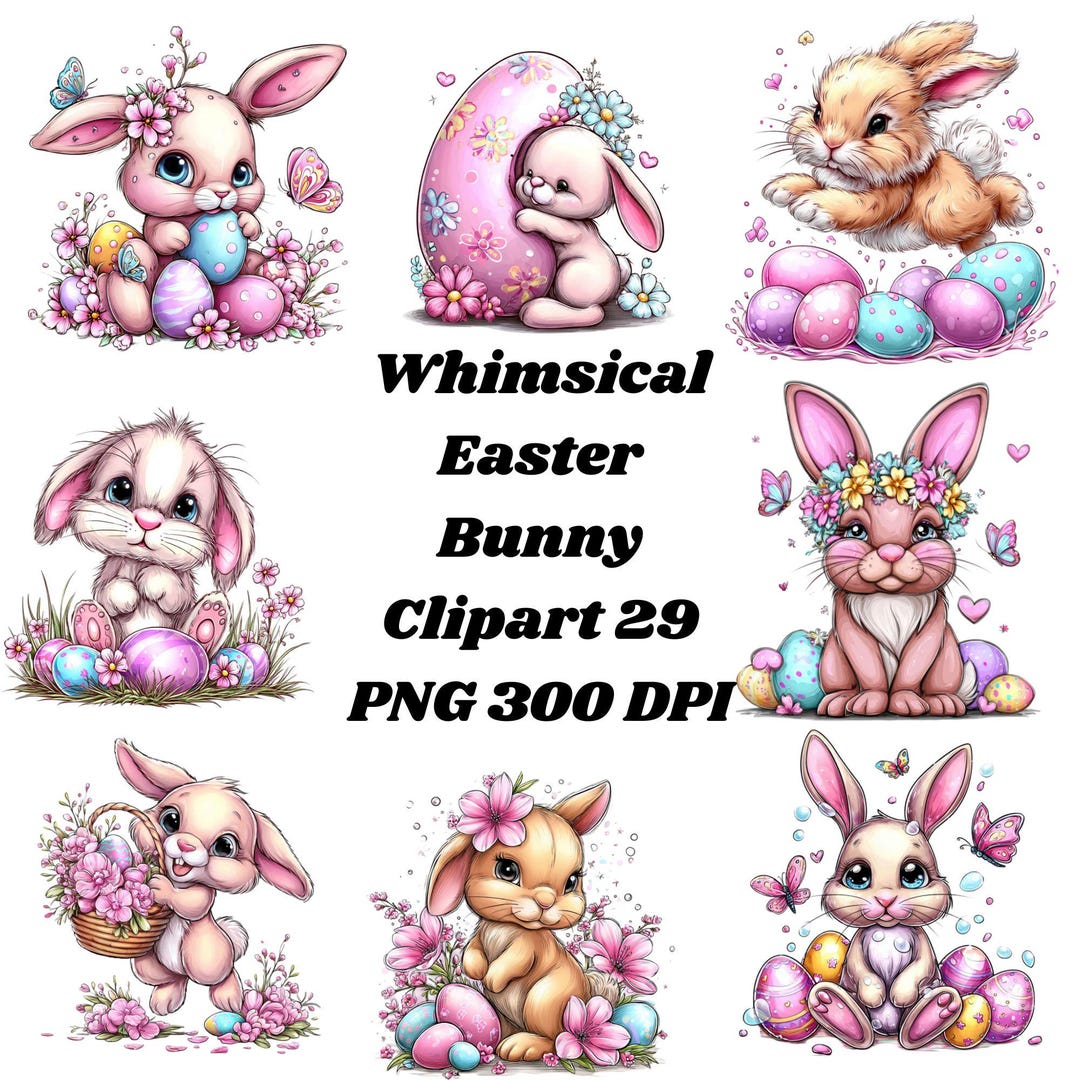 Whimsical Easter Bunny Clipart Set | 29 PNG, 300 DPI, Transparent ...