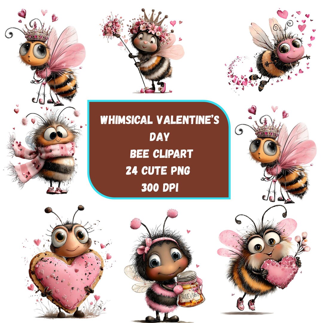 Valentine's Day Bee Clipart | Whimsical Love PNG Bundle (digital ...