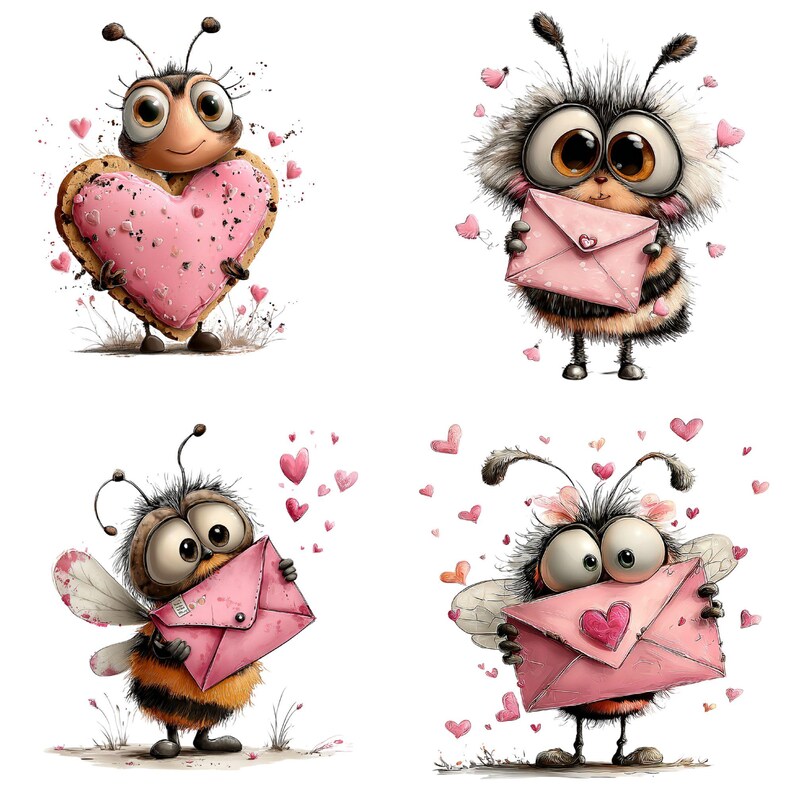 Valentine's Day Bee Clipart | Whimsical Love PNG Bundle (digital ...