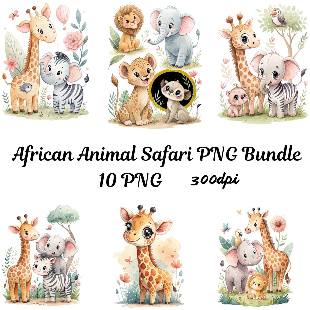 Safari Animal Clipart | Jungle Animals PNG Bundle (10 Images) - Etsy