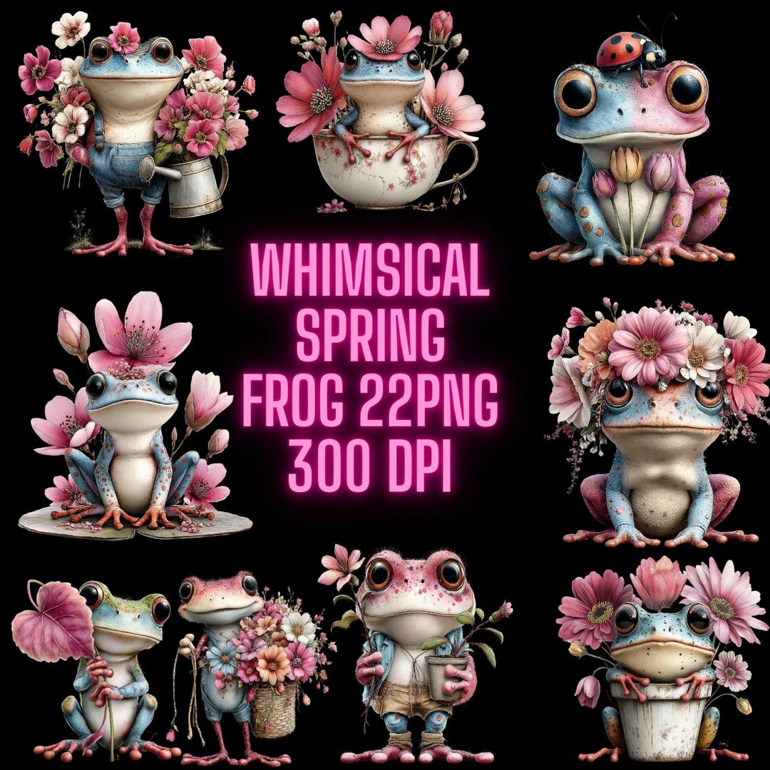 Watercolor Frog Clipart | Whimsical Spring Animal PNG Bundle (instant ...