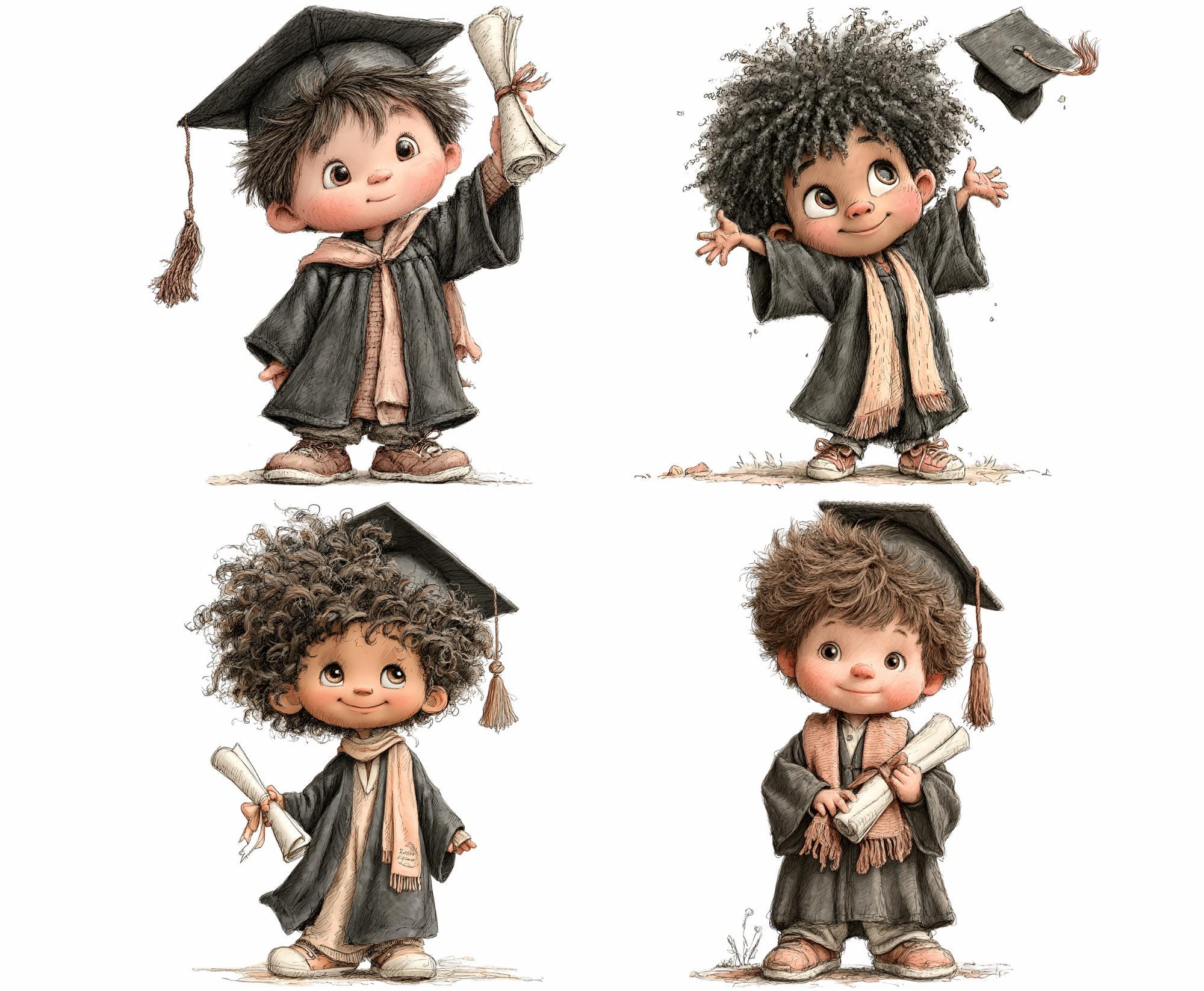 Whimsical Graduation Children Clipart Bundle: Watercolor Graduate ...