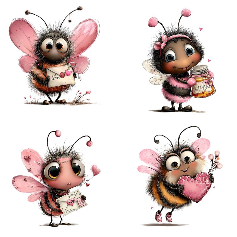 Valentine's Day Bee Clipart | Whimsical Love PNG Bundle (digital ...